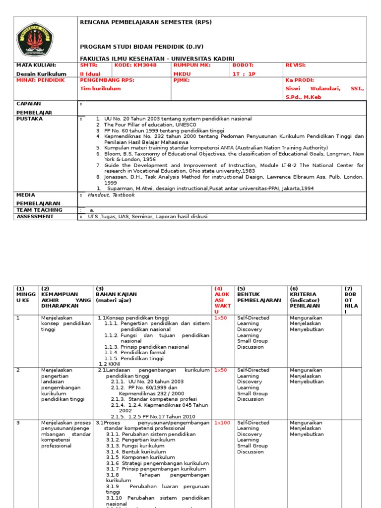Contoh Bentuk Rps Desain Kurikulum Ok | PDF | Karier & Perkembangan ...
