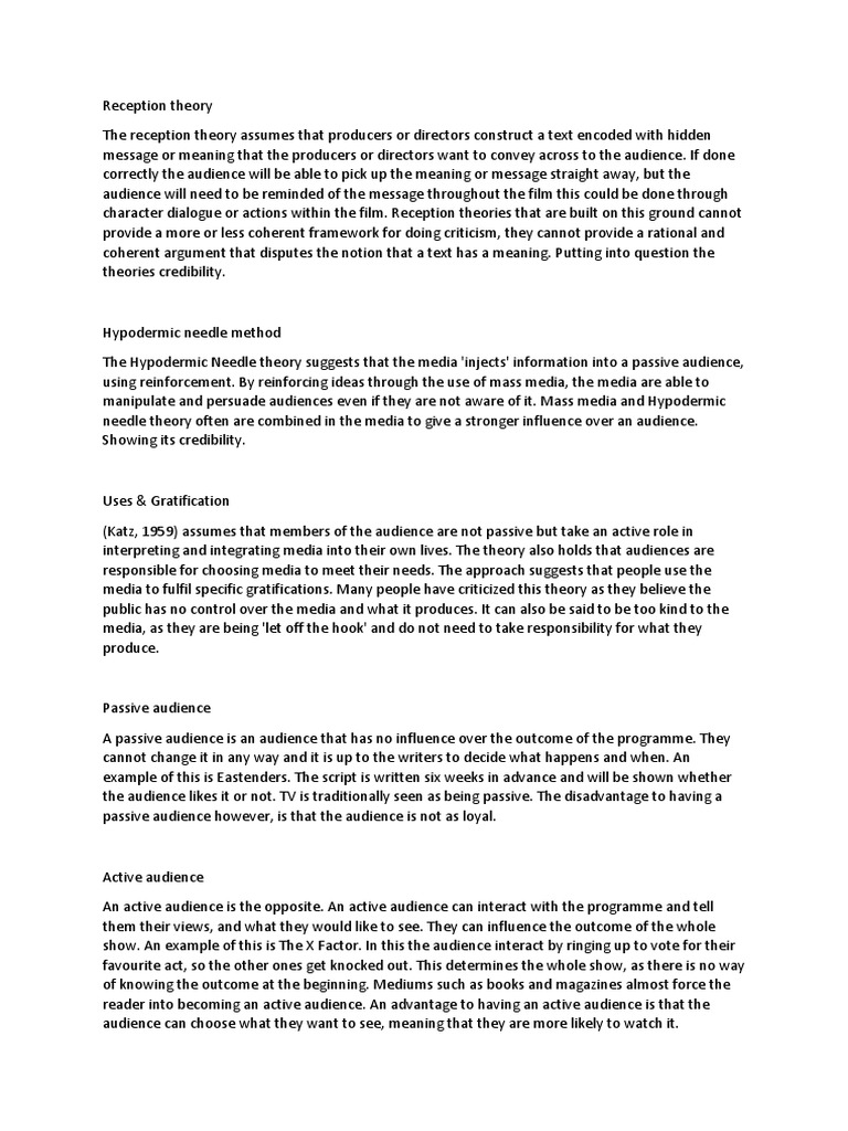 Reception Theory | PDF | Mass Media | Psychology