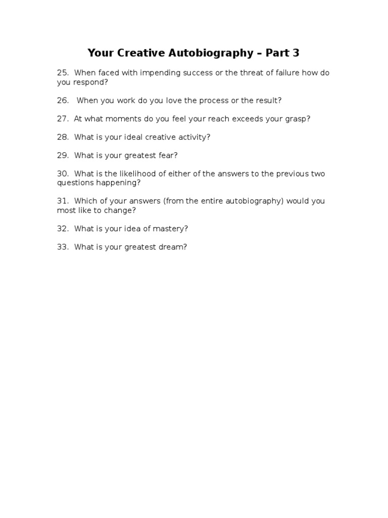 Your Creative Autobiography - Part 3 | PDF