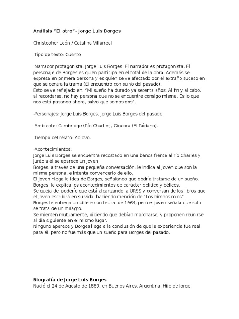 Análisis de El Otro de Jorge Luis Borges | PDF