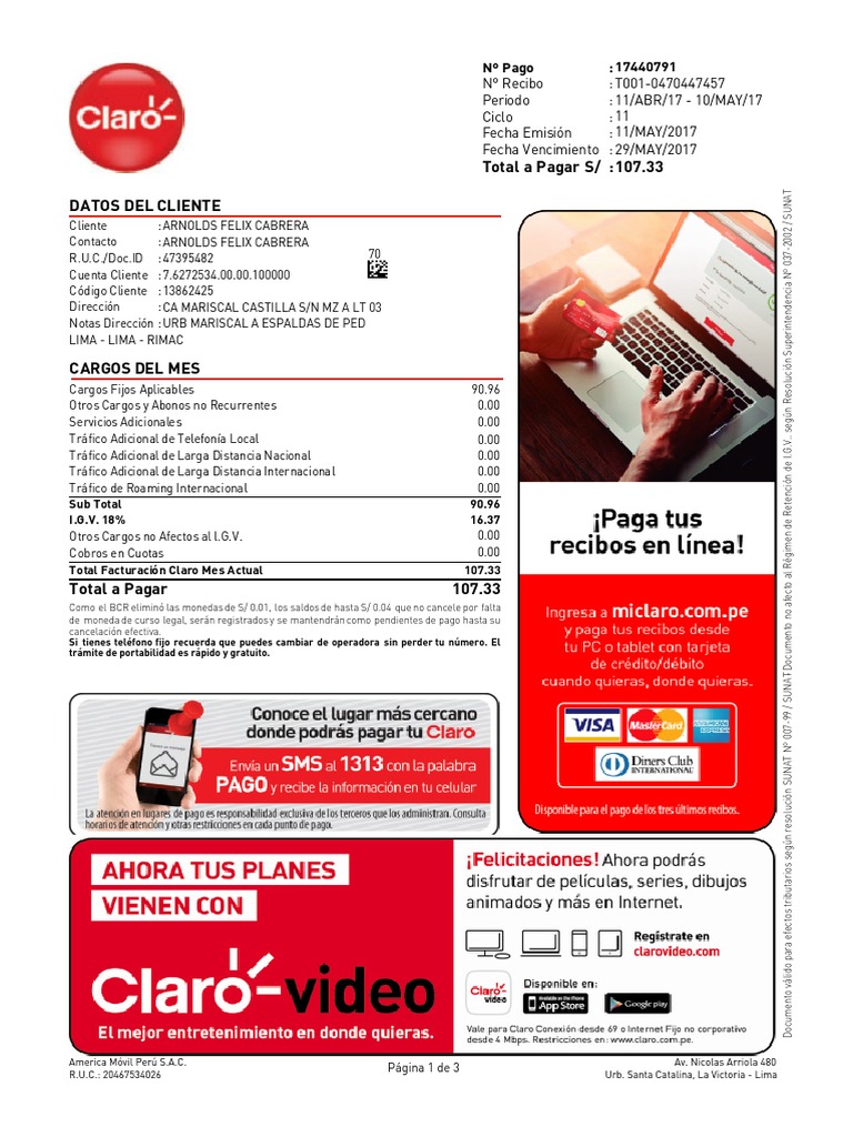 Recibo Claro | PDF | Telefonía móvil | Telecomunicaciones móviles
