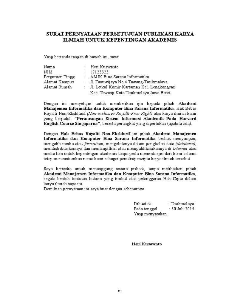3.surat Pernyataan Persetujuan Publikasi Karya Ilmiah Untuk Kepentingan ...