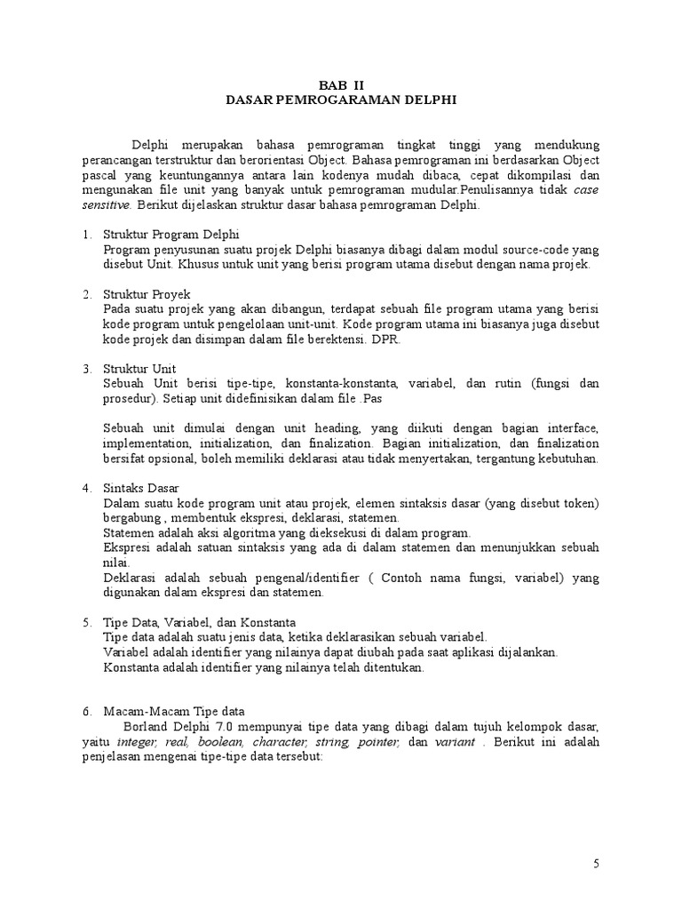 Materi 2. Dasar Pemrograman Delphi | PDF | Komputer
