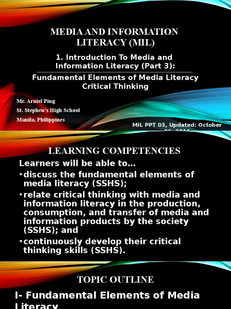 Introduction To MIL (Part 3) - Elements of Media Literacy and Critical ...