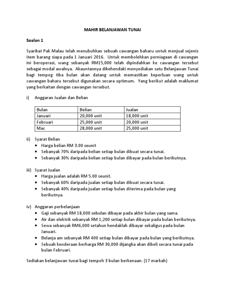 Latihan Belanjawan Tunai | PDF