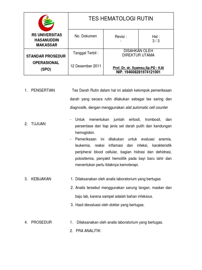 Sop Hematologi Rutin | PDF