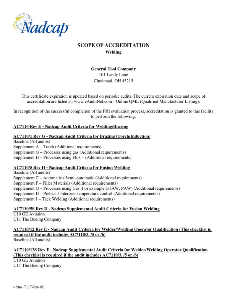 Scope of NadCap Accreditation Welding | PDF