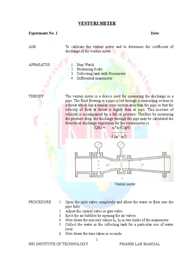 Venturi Meter | PDF | Pressure | Valve