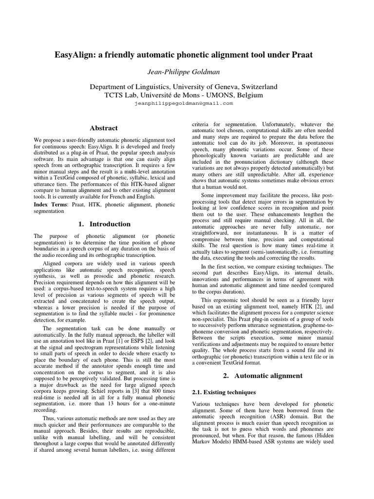 Easy Align | Download Free PDF | Speech Synthesis | Speech Recognition