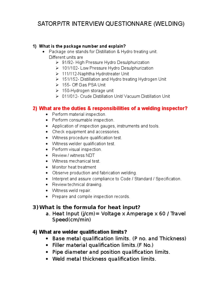 Welding Inspector Interview Question | PDF | Welding | Construction