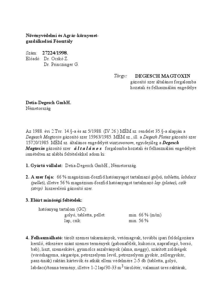 Magtoxin Engedely | PDF