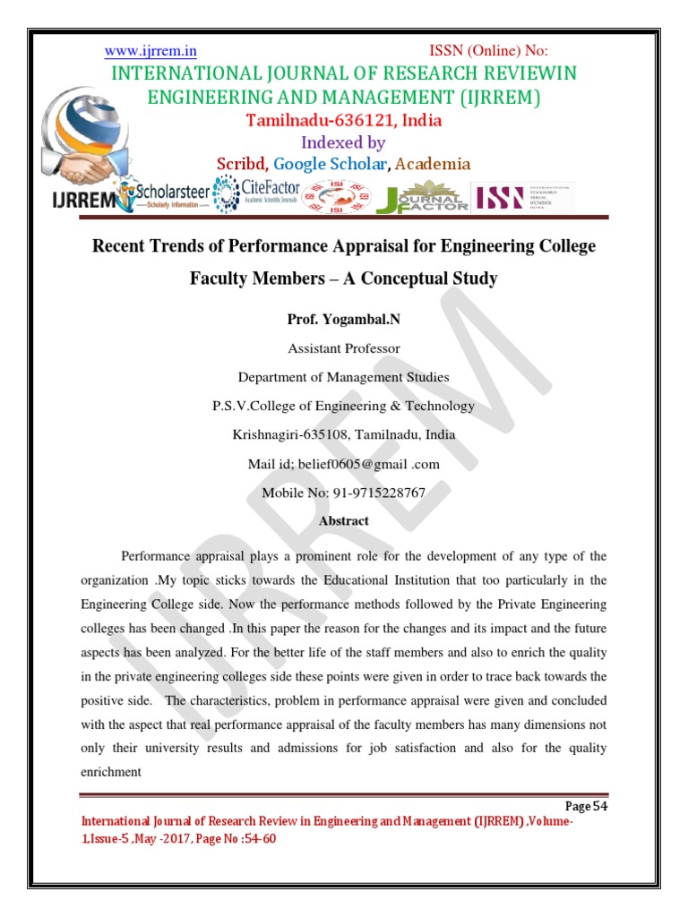 Recent Trends of Performance Appraisal For Engineering College Faculty ...