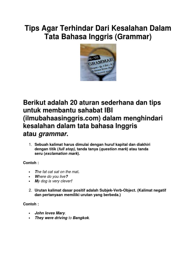 Tips Agar Terhindar Dari Kesalahan Dalam Tata Bahasa Inggris | PDF