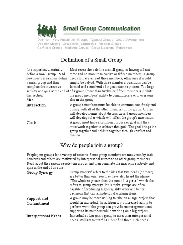 Definition of A Small Group | PDF | Social Group | Brainstorming