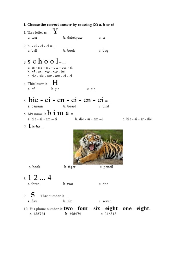 Two - Four - Six - Eight - One - Eight: I. Choose The Correct Answer by ...