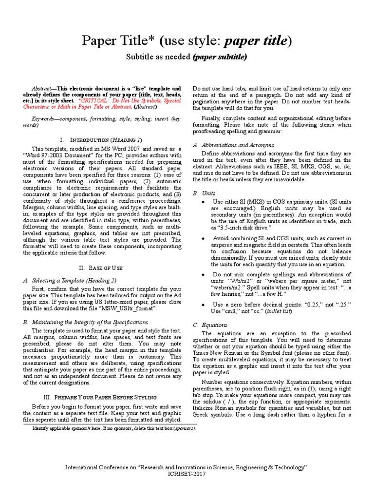 Template for Preparing an IEEE Conference Paper in Microsoft Word | PDF | Bracket | Note ...