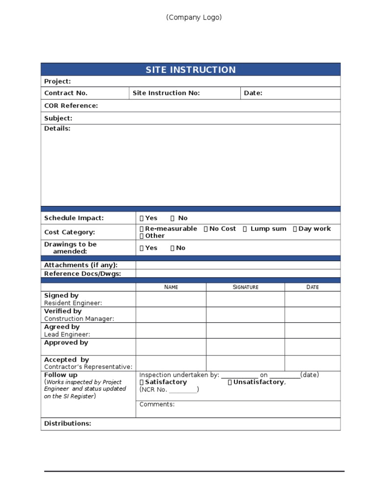 Site Instruction Template | PDF