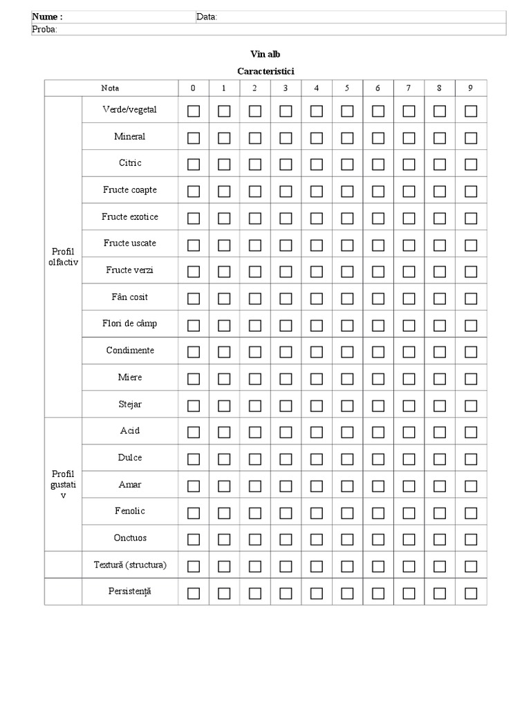 Fisa de Degustare - Vinuri Albe | PDF