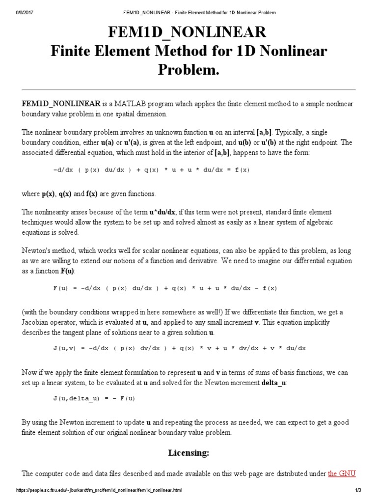 FEM1D - NONLINEAR - Finite Element Method For 1D Nonlinear Problem | PDF | Finite Element Method ...