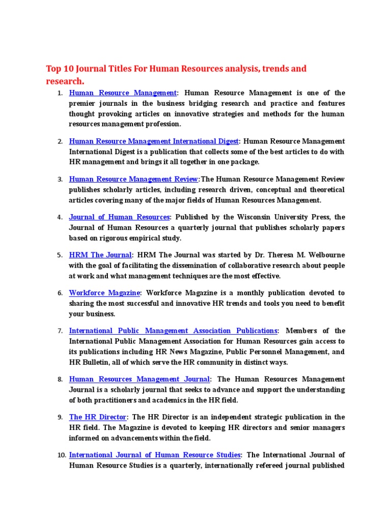 Top HR Journals and Publications | PDF | Human Resource Management ...
