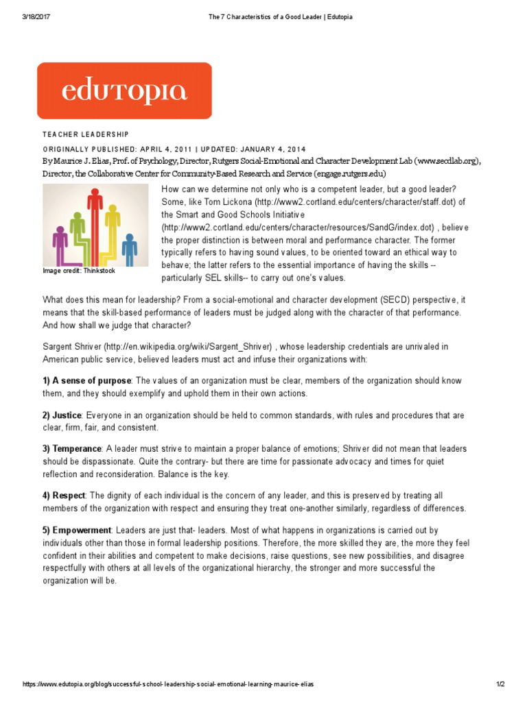 The 7 Characteristics of A Good Leader - Edutopia | PDF | Action (Philosophy) | Leadership