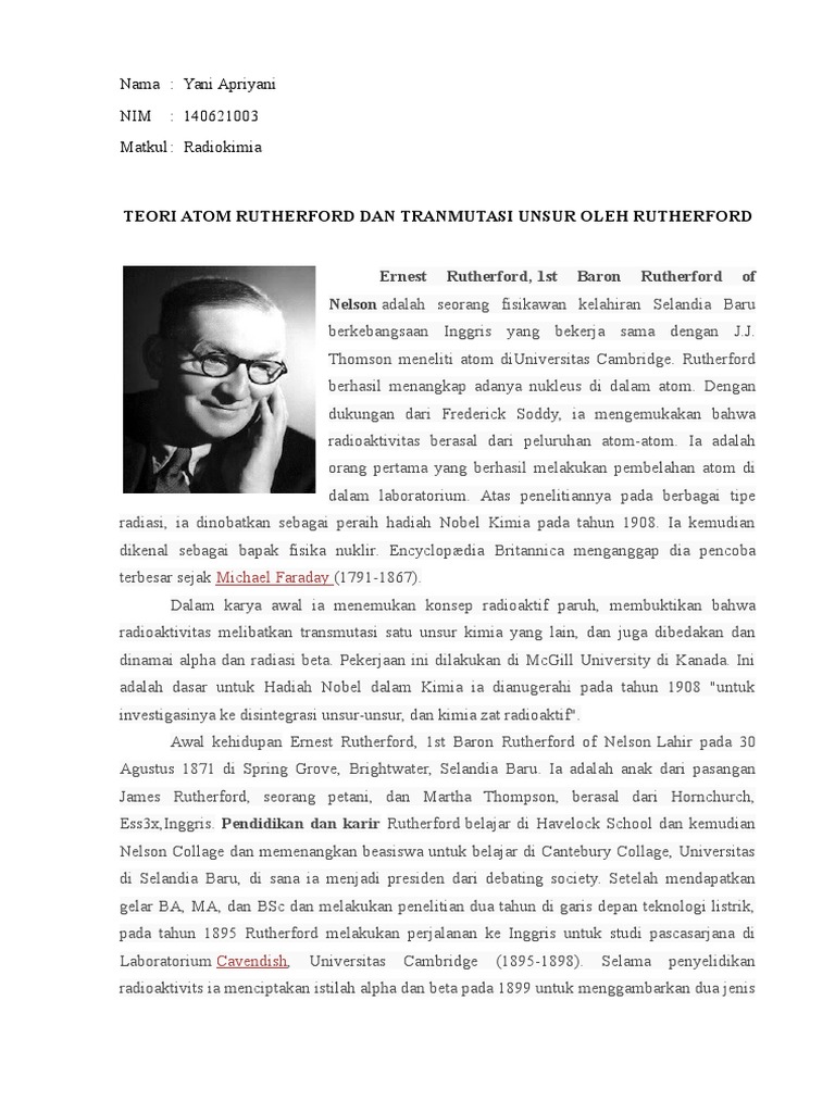 Teori Atom Rutherford Dan Transmutasi Unsur Oleh Rutherford | PDF