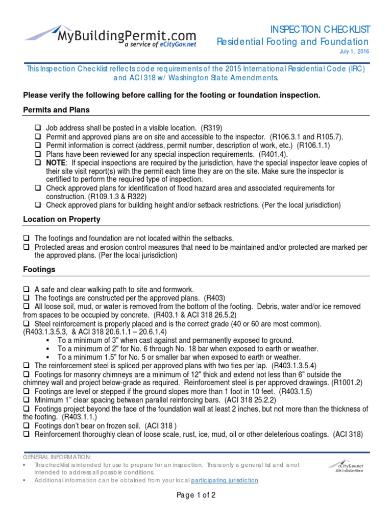 Foundation Inspection Check List2-MBP | PDF | Basement | Wall