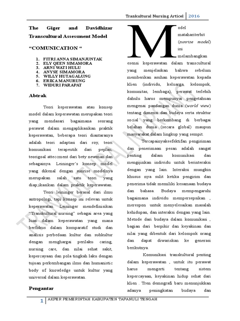 Model Giger-Davidhizar dalam Keperawatan | PDF