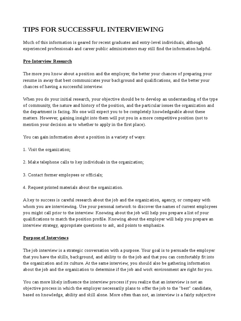 Tips For Successful Interviewing: Pre-Interview Research | PDF ...