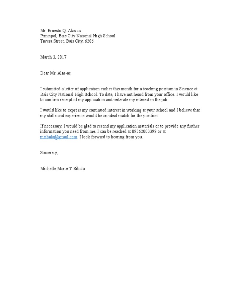 Follow Up Letter Example | PDF