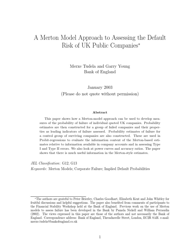 Merton Model for UK Company Default Risk | PDF | Statistical Power ...