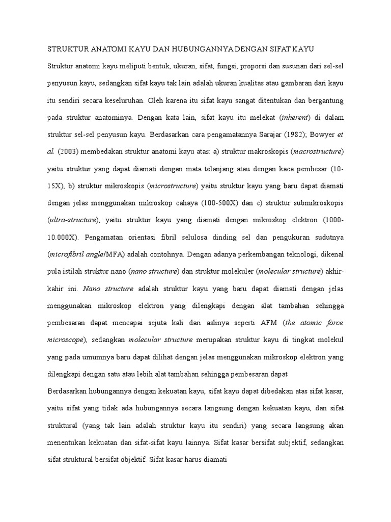 Struktur Anatomi Kayu Dan Hubungannya Dengan Sifat Kayu | PDF ...