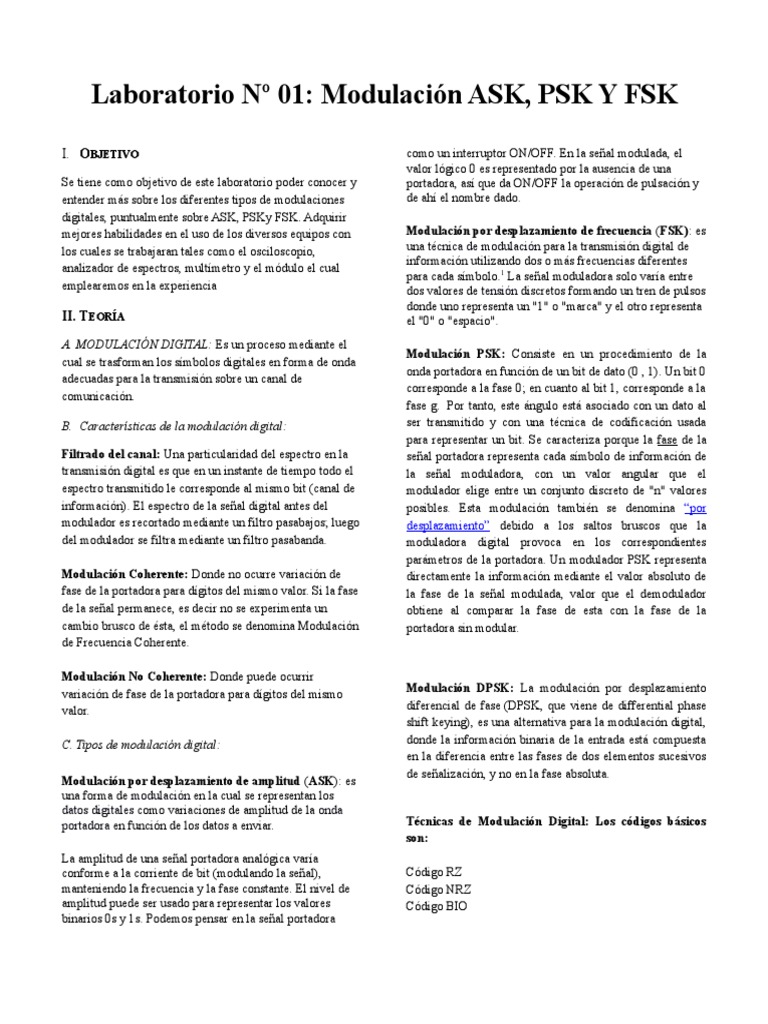 Modulacion ASK, FSK - PSK | PDF | Modulación | Modulación de frecuencia