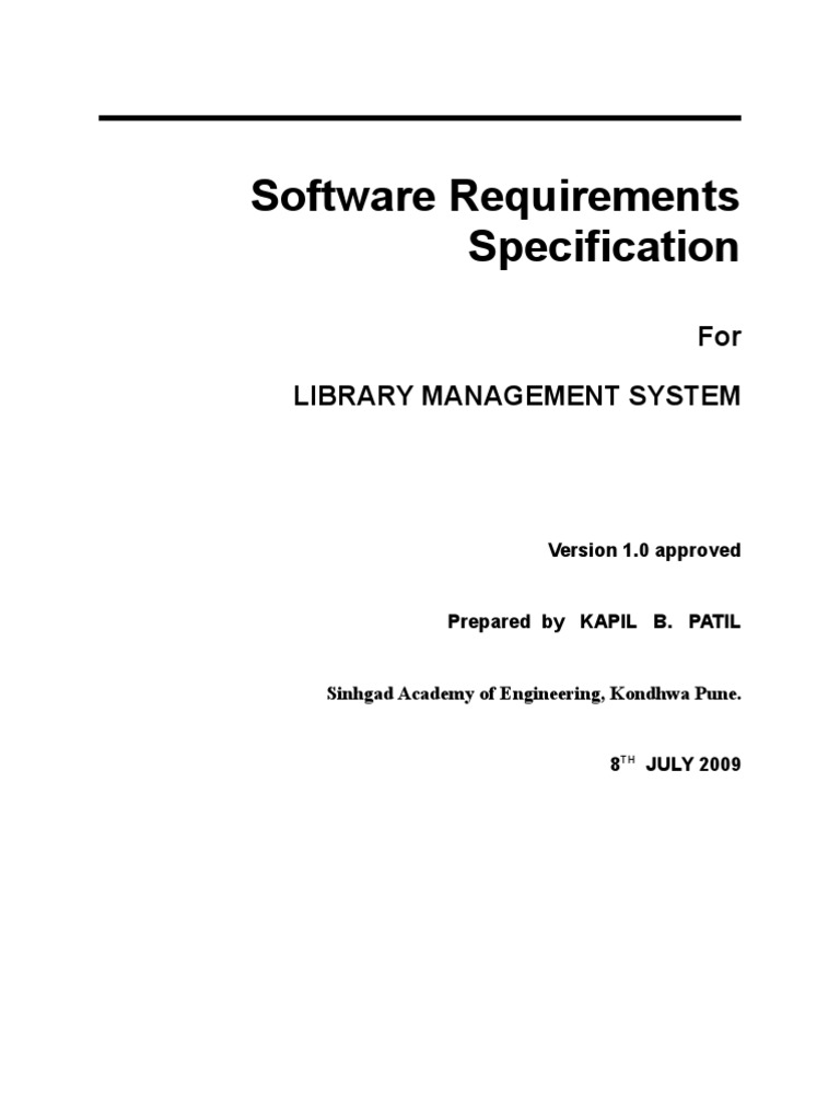 Software Requirements Specification: For Library Management System | PDF | Graphical User ...