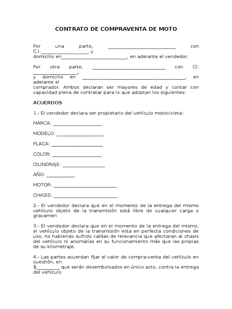 Ejemplo Contrato De Compraventa Moto - Image to u Ejemplo Contrato De Compraventa Moto - Image to u