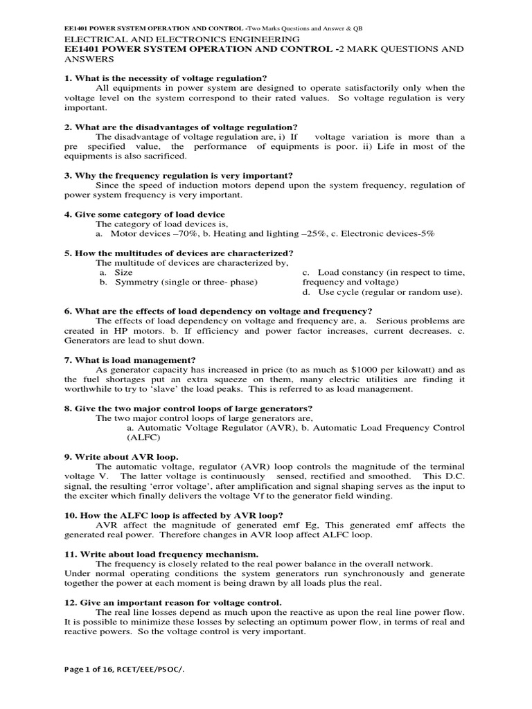PSOC 2 Marks QA and QB Q | PDF | Electric Power System | Capacitor
