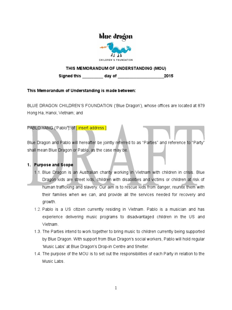 This Memorandum of Understanding (Mou) Signed This - Day of - 2015 ...