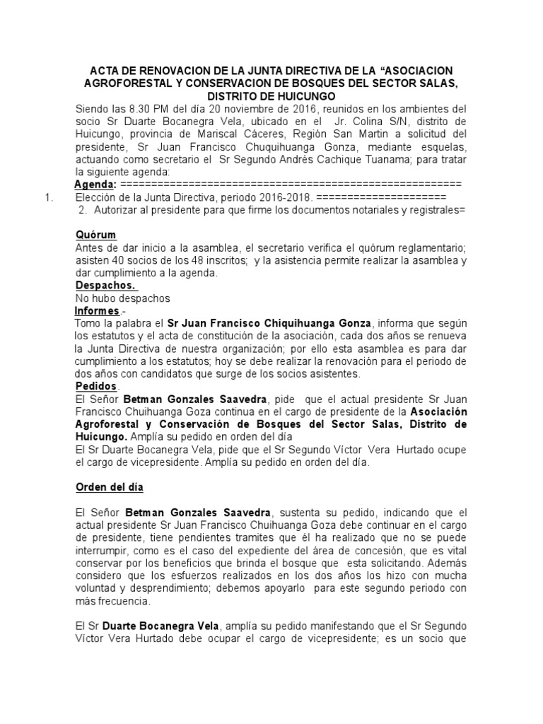 Acta de Renovacion de La Junta Directiva Del a (1) | Gobierno | Política