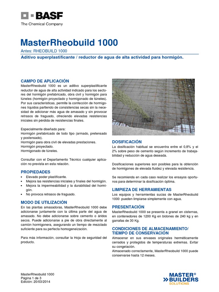 Basf Masterrheobuild 1000 | PDF | Hormigón | El hombre hace Materiales