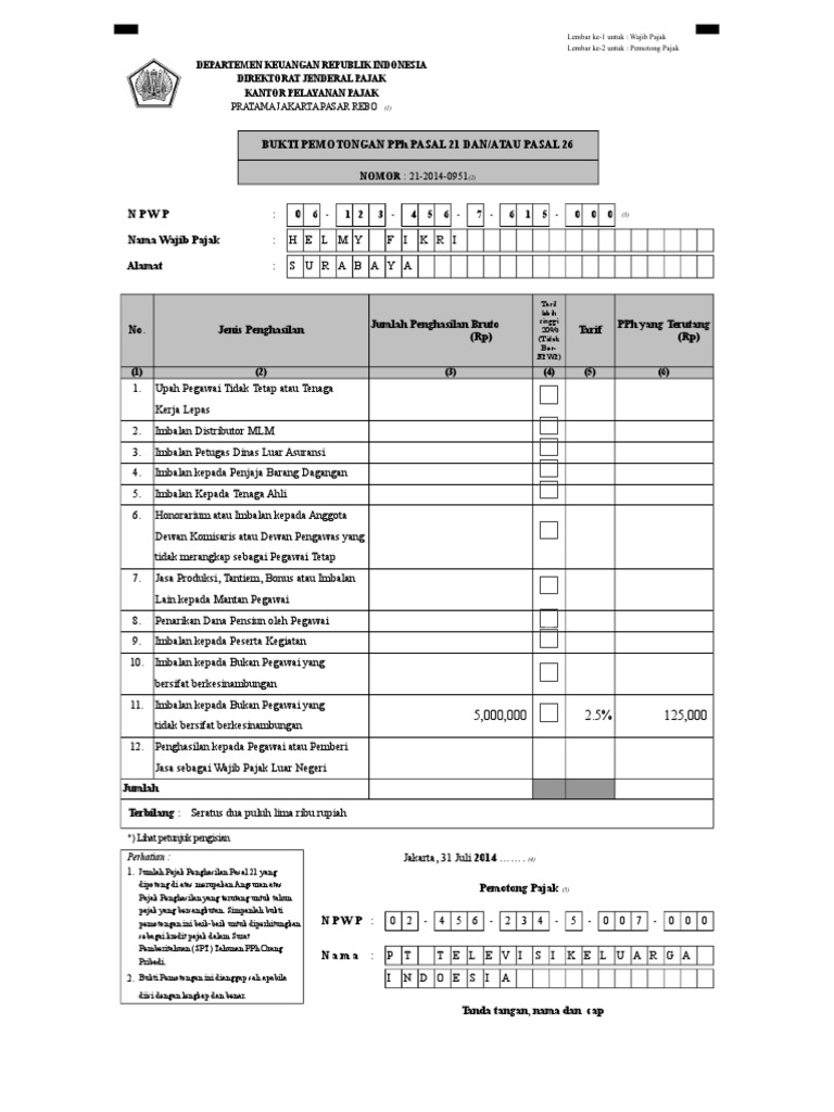 Bupot 21 Tidak Final | PDF | Pengelolaan Keuangan & Uang