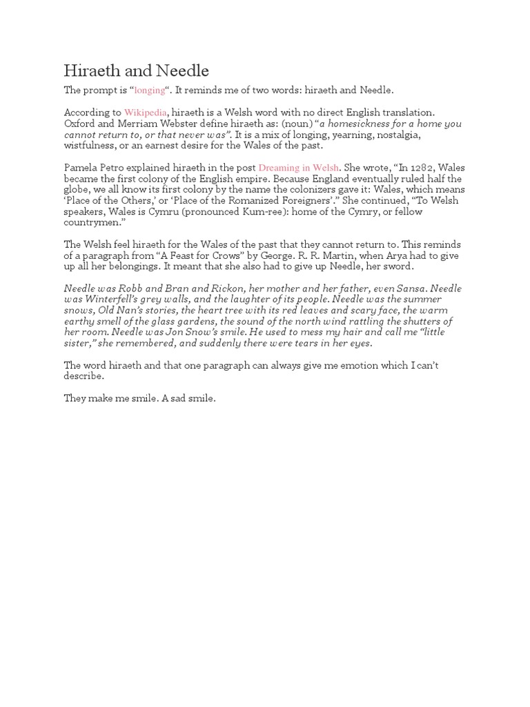 Hiraeth: Longing for Lost Homes | PDF