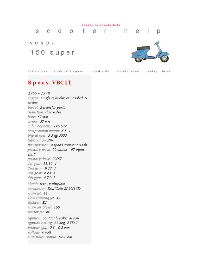 Vespa 150 Super VBC1T | PDF | Technology & Engineering