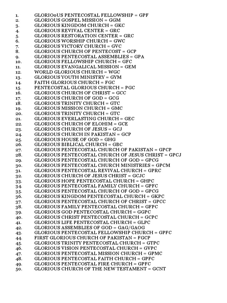 Glorious Pentecostal Church Names Ideas | PDF