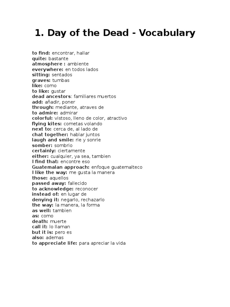 Day of the Dead Vocabulary Guide | PDF | Cemetery