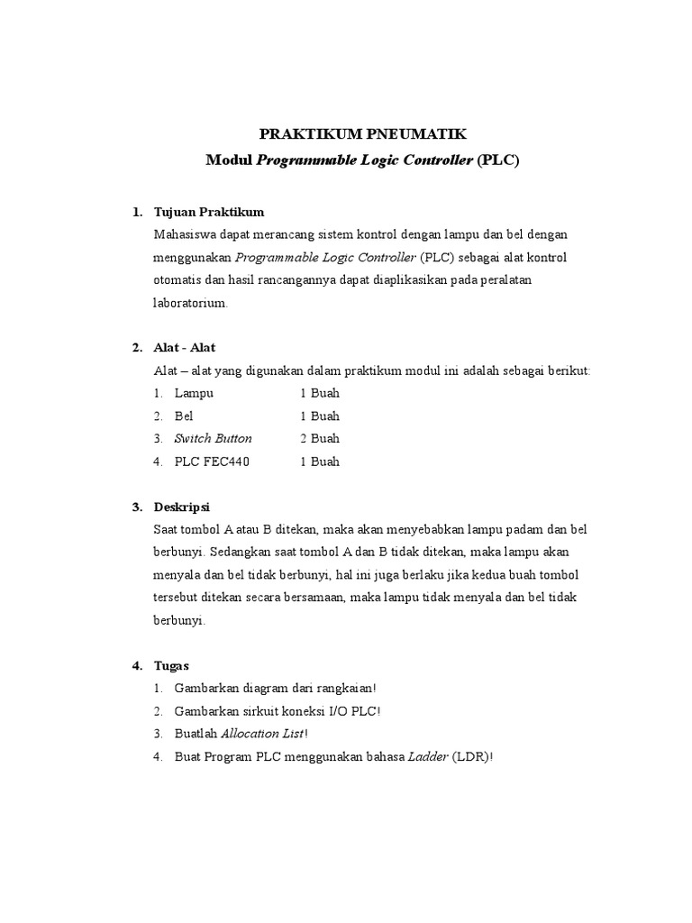 Praktikum Pneumatik Modul Programmable Logic Controller (PLC) | PDF ...