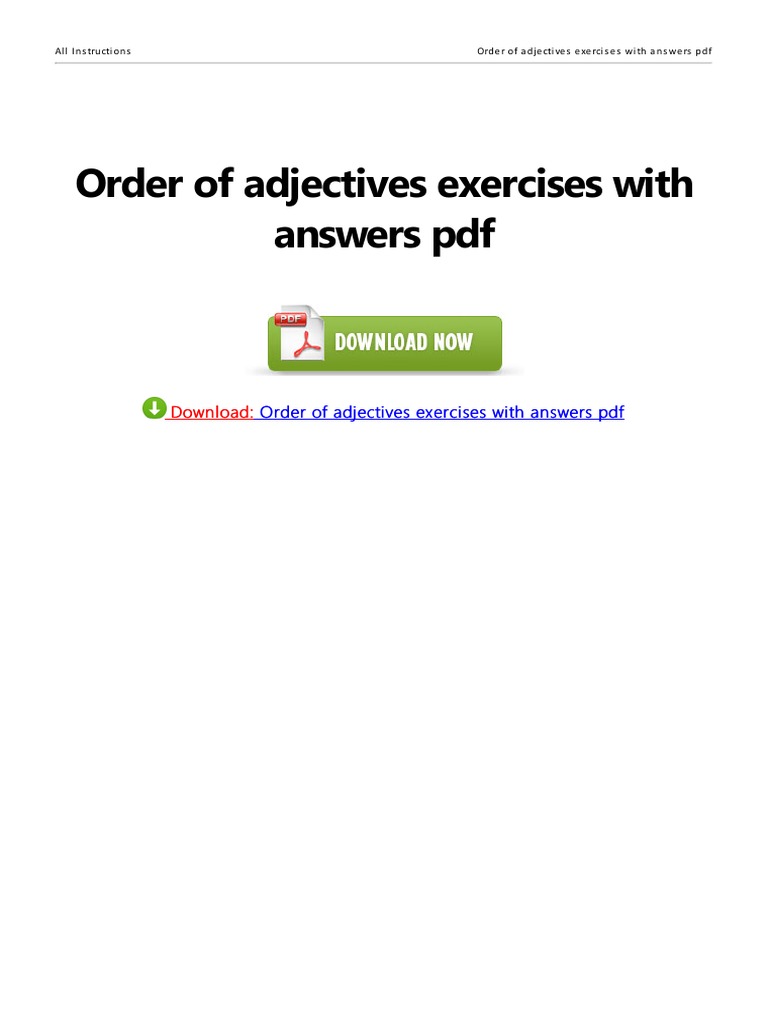 Order of Adjectives Exercises with Answers PDF: A Comprehensive ...