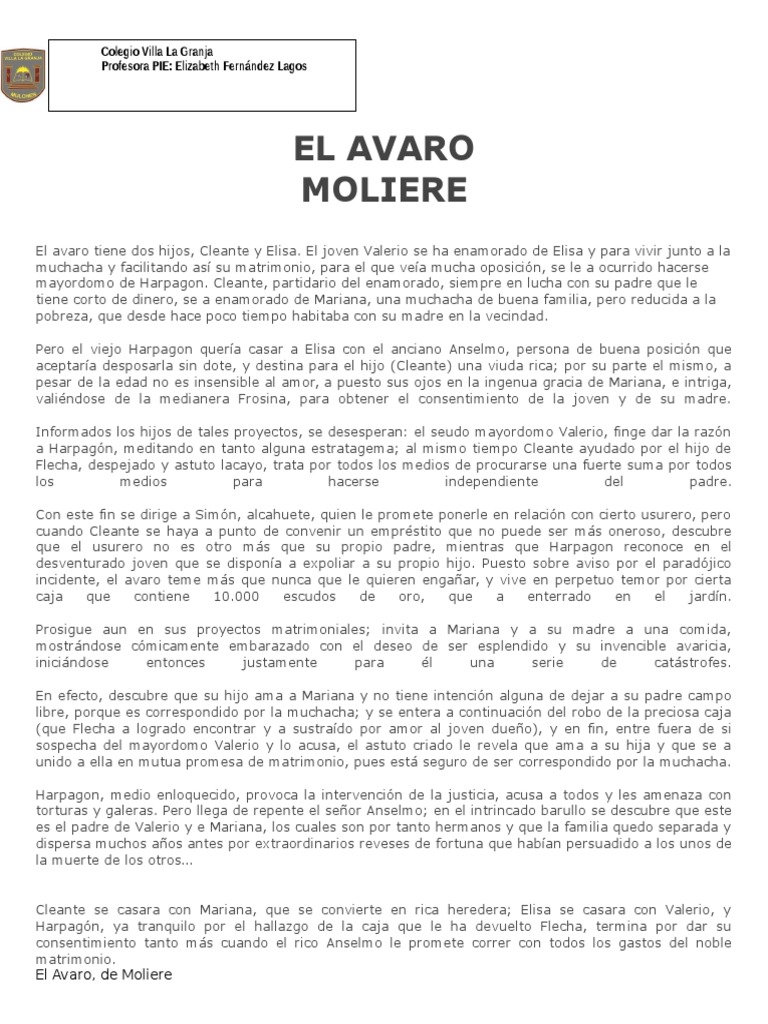 Resumen de "El Avaro" de Molière | PDF | Molière