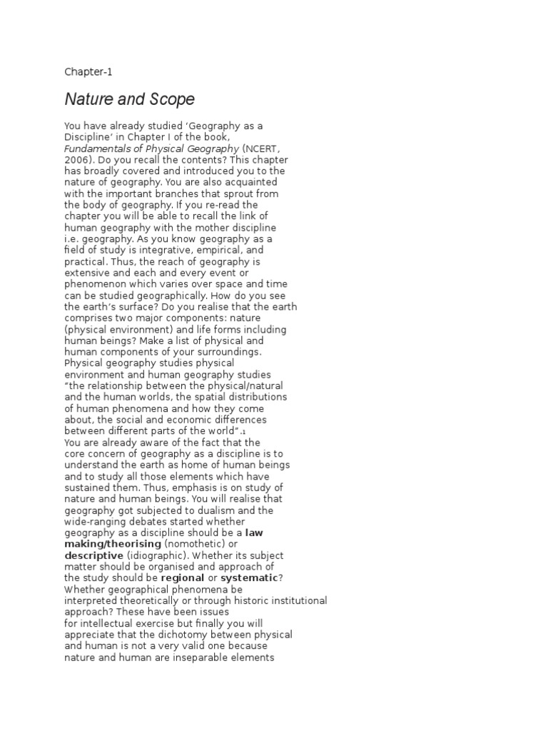 Nature and Scope: Chapter-1 | PDF | Geography | Natural Environment