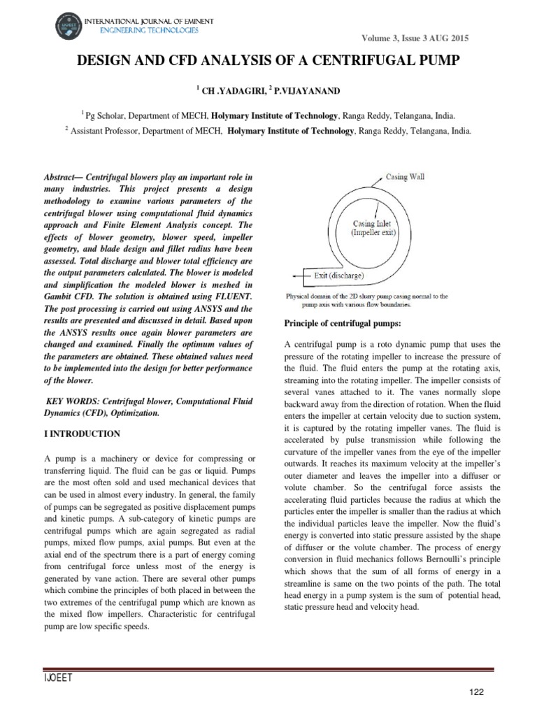 Design and CFD Analysis of A Centrifugal Pump: CH .Yadagiri, P.Vijayanand | PDF | Computational ...