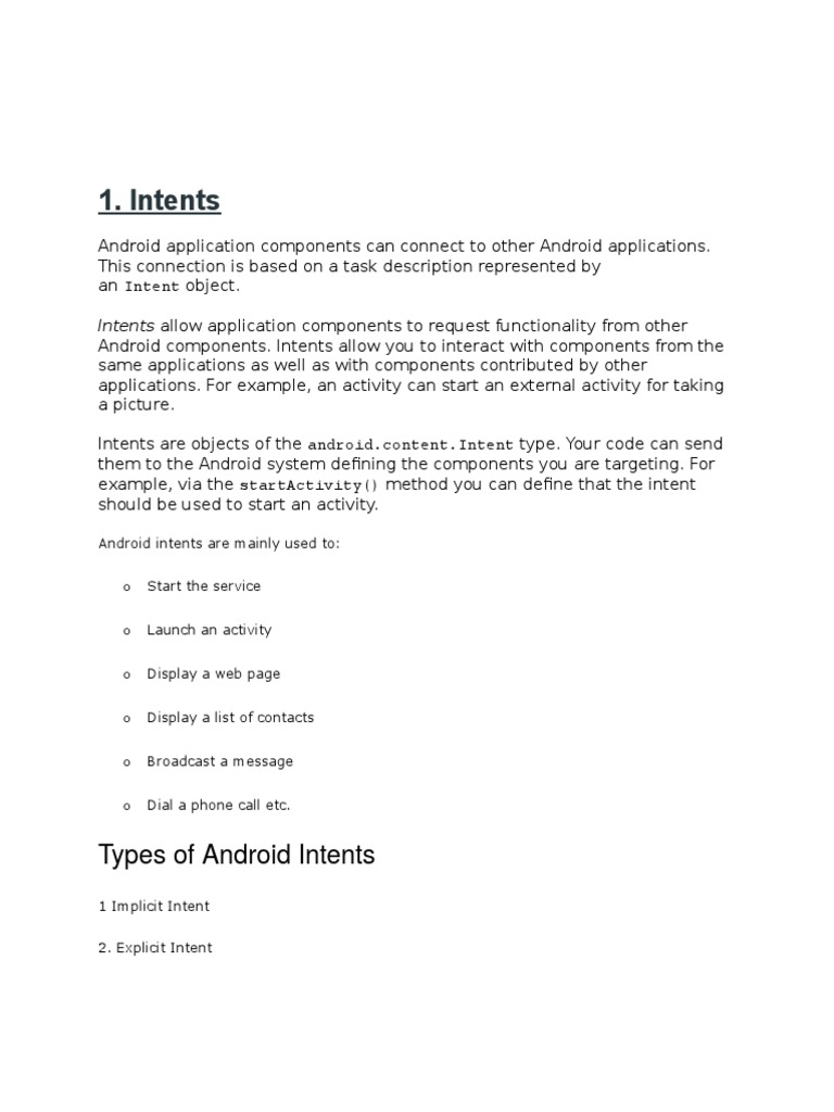 Intents: Types of Android Intents | PDF
